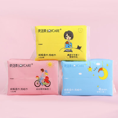 Factory direct sale 100 pcs/bag travel disposable 100% pure cotton facial tissue